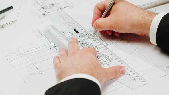 Architect Man Drawing Plan Blueprint Closeup, Stock Footage | VideoHive