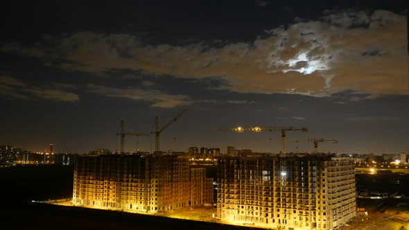Clouds Moving Across the Sky Over the Construction of Building. Night ...