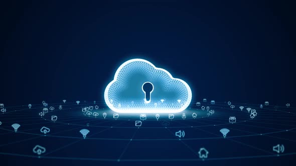 Blue digital 3D cloud logo with futuristic technology icon with circle ...