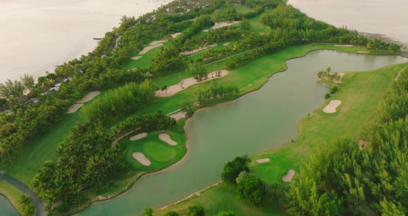 Aerial View of Golf Course with Putting Green Grass and Trees, Stock ...