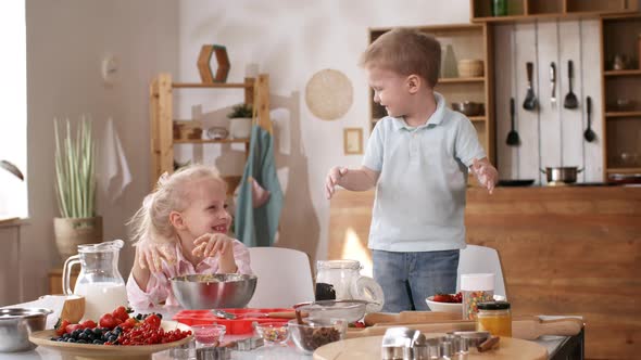 Messy Kids Playing with Flour while Making Batter, Stock Footage ...