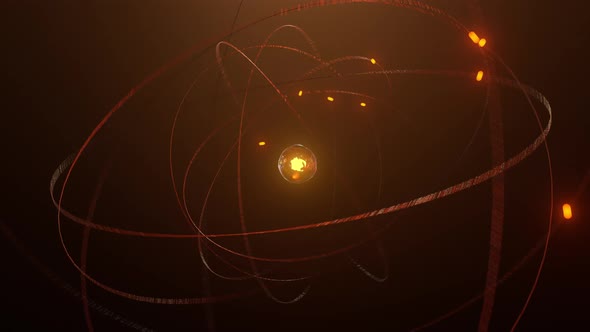 Orange atom concept shining glowing proton neutron nucleus, Motion Graphics