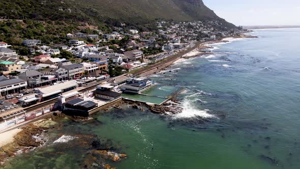 Aerial view of Kalk Bay tidal pools and Brass Bell, Cape Town, South ...