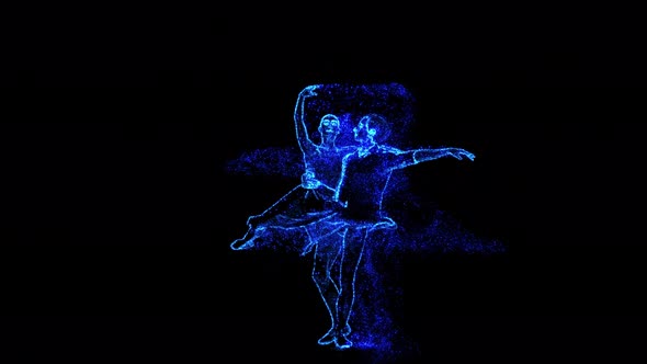 Couple is Dancing a Ballet of Blue and Gold Particles, Motion Graphics