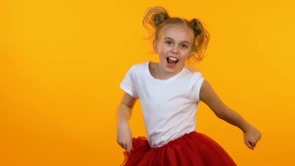 Pretty Girl Dancing and Jumping Around, Dance School for Children, Slow ...