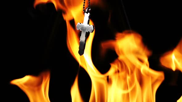 Christian Religion Symbol Cross In Hell Fire, Stock Footage | VideoHive