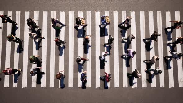 Large Crowd of People Cross the Road at Pedestrian Crossing, Motion ...