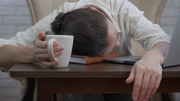 Sleepy office worker with coffee. , Stock Footage | VideoHive