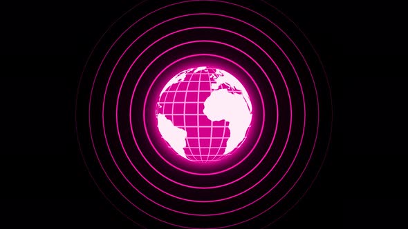 Pink Color World Map Spinning Wave Signal Animated On Black Background ...
