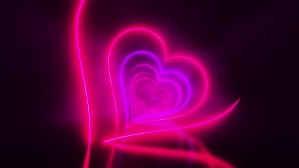 Flying through red hearts painted with light. Infinitely looped ...