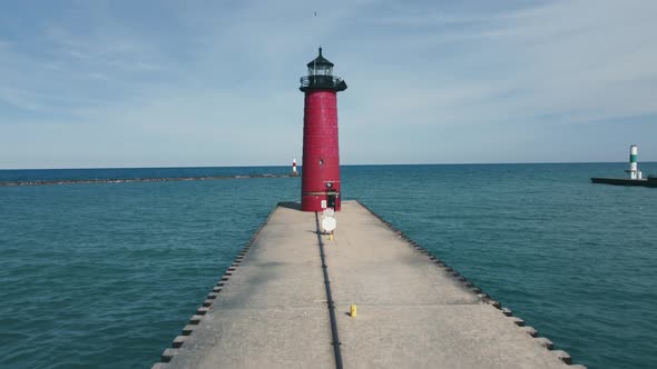 Big Red Lighthouse on the Shores of Lake Michigan, Stock Footage ...