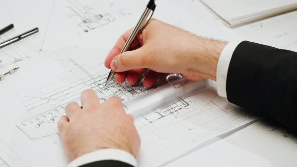 Architect Man Drawing Plan Blueprint Closeup, Stock Footage | VideoHive