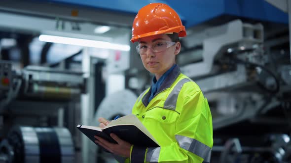 Supervisor Worker Looking Camera on Industrial Manufacture Production ...