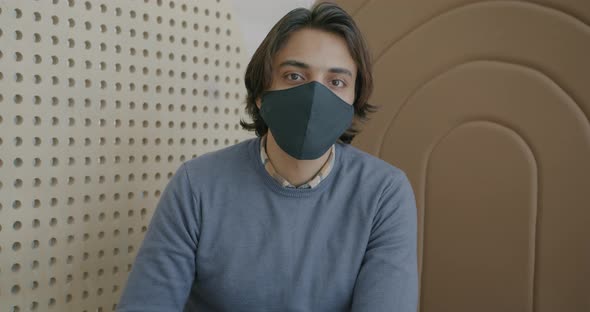 Portrait of Goodlooking Arab Guy Wearing Protective Face Mask Indoors ...