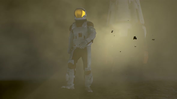 Courageous Astronaut in the Space Suit Explores Mysterious Alien Planet ...