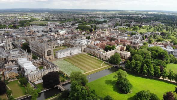 Aerial view of Cambridge and river Cam on a sunny day, Stock Footage