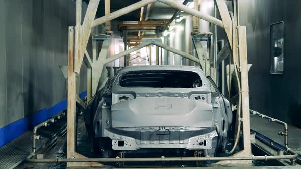 Vehicle Body Electrocoating Process at a Car Production Factory, Stock ...