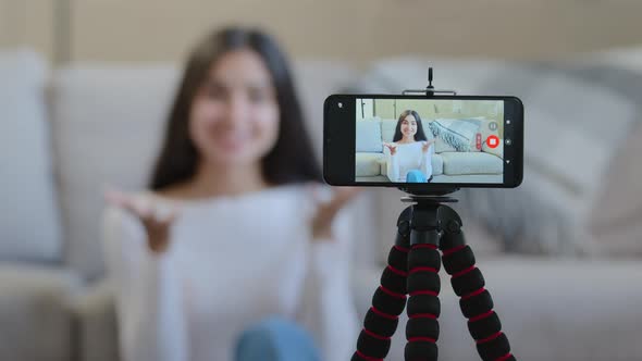 Mobile Screen View of Arab Hispanic Female Blogger Influencer Woman ...