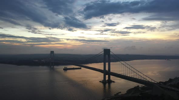 An aerial view over Gravesend Bay in Brooklyn, NY. The drone camera ...