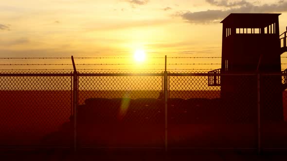 Soldier Watching the Military Watchtower and Sunset View, Motion Graphics