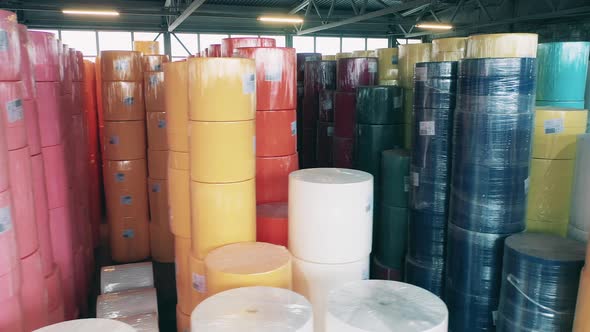 Large Colorful Paper Rolls Stored in a Warehouse, Stock Footage | VideoHive