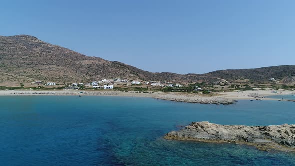 Magganari beach on the island of Ios in the Cyclades in Greece seen ...