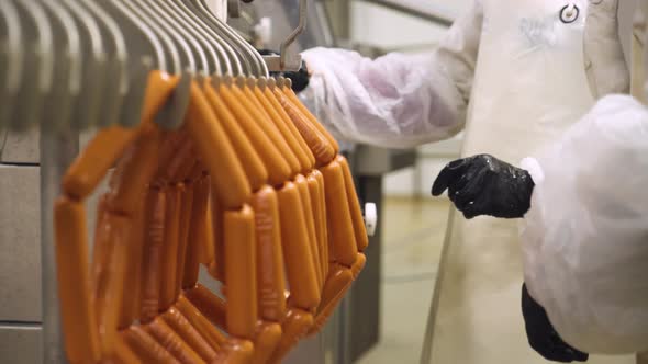 Food Industry, Meat Production, Woman Workers in Protective Uniforms at ...