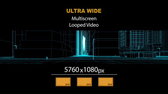 Ultra Wide HD Wireframe City Side 04, Motion Graphics | VideoHive