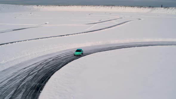 Aerial View of a Racing Car at an Ice Rally, Stock Footage | VideoHive