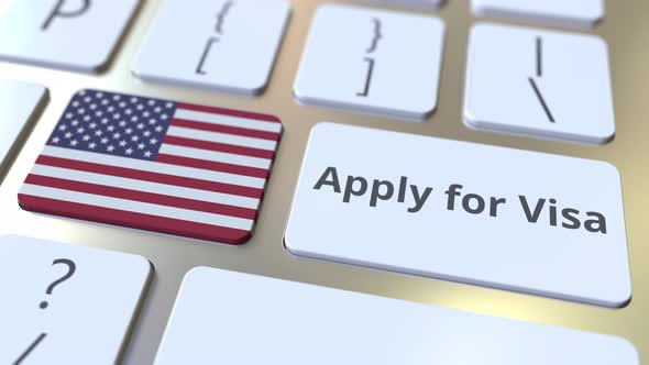 APPLY FOR VISA Text and Flag of the USA on Keyboard, Motion Graphics