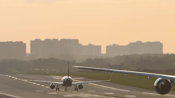 Airliners in the Departure Queue View of the Runway, Stock Footage