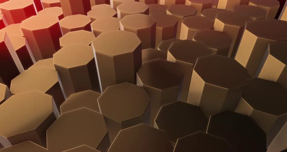 Abstract animation of gold, bronze, copper octagonal moving cylinders ...