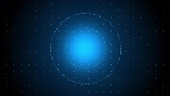 Flying into digital tunnel from flickering particles, dots or digits of binary code Technology ...