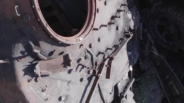 Vertical Video of Ukraine in the War Burnt Out Tank, Stock Footage