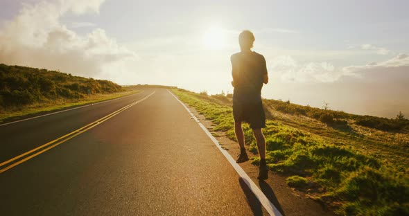 Athletic Man Running at Sunset, Stock Footage | VideoHive