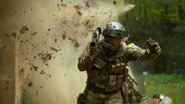 Soldiers falling after explosion, slow motion, Stock Footage | VideoHive