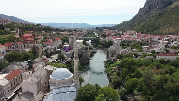 Stari Most and Koski Mehmet Pasha Mosque in Mostar, Stock Footage ...