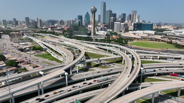 Commuter traffic entering downtown Dallas Texas. Urban city in USA ...