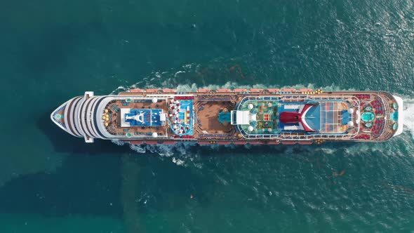Aerial Top View of Luxury Large Cruise Ship with the Water Park Is ...