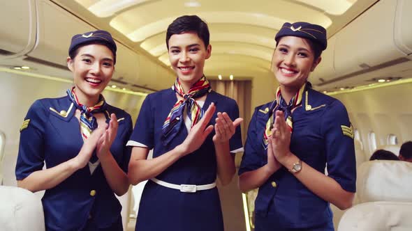 Cabin Crew Clapping Hands in Airplane, Stock Footage | VideoHive