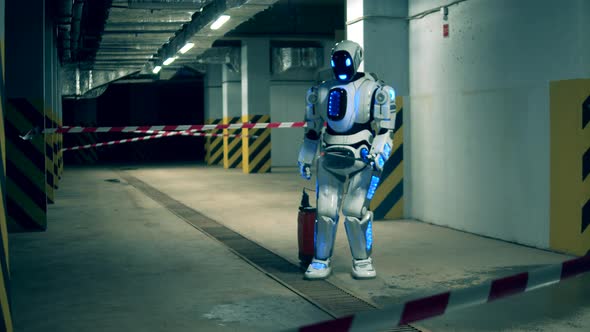 Empty Parking Lot Is Getting Sanitized By a Cyborg. Coronavirus ...