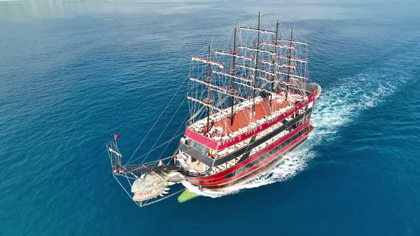 The Pirates yacht calls at the port aerial view 4 K, Stock Footage