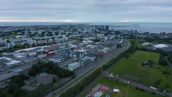 Aerial View of Coastline Panorama of Reykjavik Iceland Capital City and ...