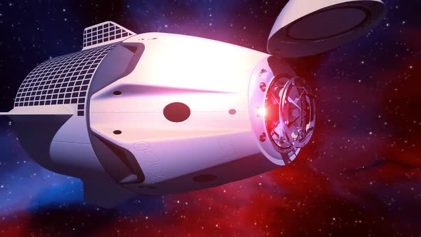 Commercial Spacecraft Opens Docking Hatch In Outer Space, Motion Graphics