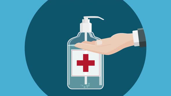 Hand Sanitation With Disinfectant Gel Cartoon, Motion Graphics | VideoHive
