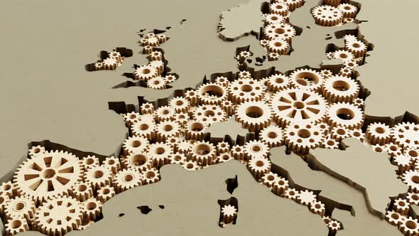 European Union in crisis. Map with gears breaks apart. Political ...