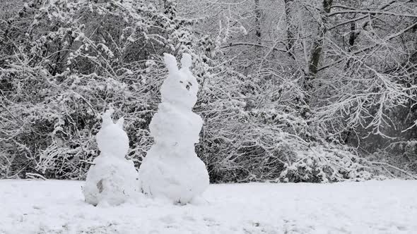 Snowman Rabbits In Winter Forest, Stock Footage | VideoHive