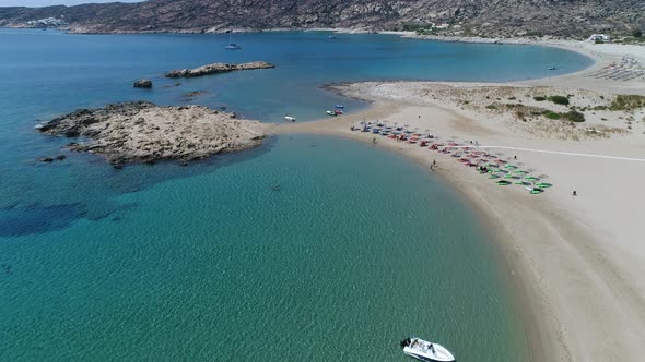 Magganari beach on the island of Ios in the Cyclades in Greece seen ...