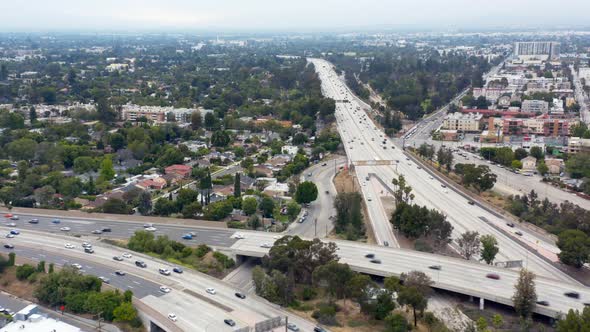 High Angle View Over the Overpass in Los Angeles and Buildings Around ...