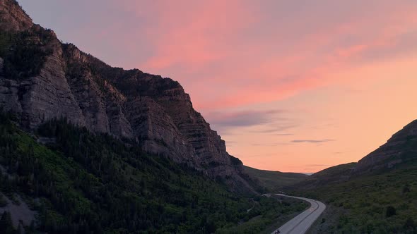 Colorful sunset in Provo Canyon viewing traffic on the highway, Stock ...